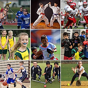 Sports Mouth Guard for Kids Youth/Adults-Mouthguard for Lacrosse, Basketball, Karate, Flag Football, Martial Arts, Rugby, Boxing, MMA, Hockey -Free Carrying Case for Mouthguard(White Black Kids)