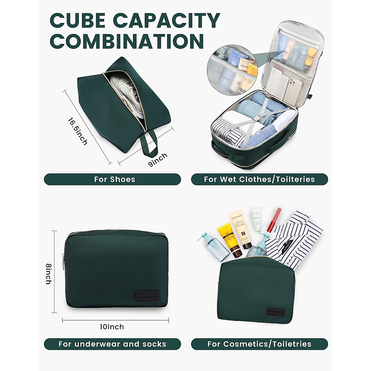 LOVEVOOK Large Travel Backpack for Women & Men, Carry on Backpack Airline Approved, TSA Personal Item Travel Bag fits 17" Laptop, 40L Waterproof Travel Essentials Sports Backpack with 3 Packing Cubes