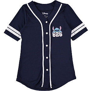 Disney Ladies Lilo and Stitch Shirt - Ladies Classic Lilo and Stitch Baseball Jersey Lilo and Stitch Mesh Jersey (Navy, X-Large)