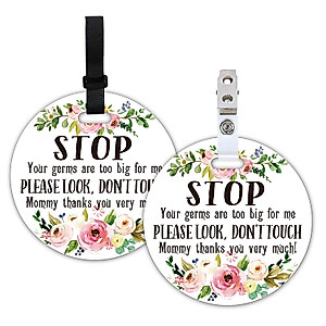 Do Not Touch Baby Signs, 2 Pack Greenery Stop No Touching Baby Car Seat Sign or Stroller Tag, Baby Car Safety Signs Tags for Newborn Baby Stroller Backpack. (5 Inches)