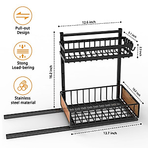 Under Sink Organizer, 2-Tier Pull Out Cabinet Organizer Under Kitchen Sink Organizer, Solid Wood Edge Beautiful-Use for Bathroom Laundry Kitchen