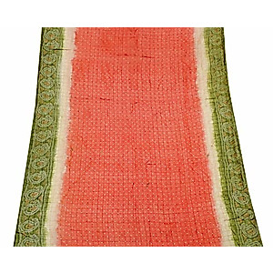 Peegli Vintage Orange Saree Bandhani Style Textile 100% Pure Silk Sari Recycled Fabric