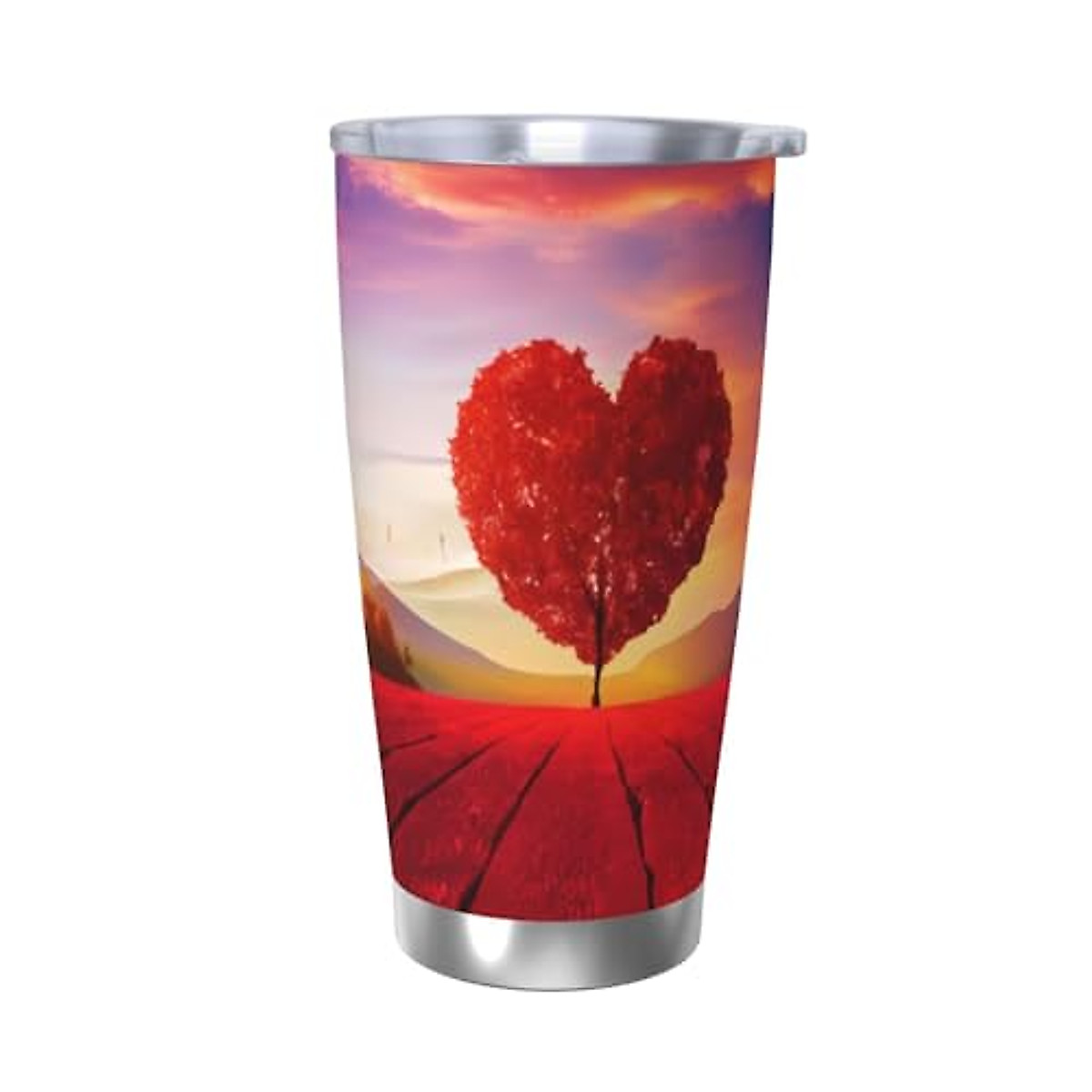EKPRAVDKTF Heart Shaped Flower 20oz Insulated Stainless Steel Tumbler With Lids And Straws, Double Wall Vacuum Travel Coffee Mug, Thermal Cup For Cold & Hot Drinks, Reusable Metal Straw & Brush