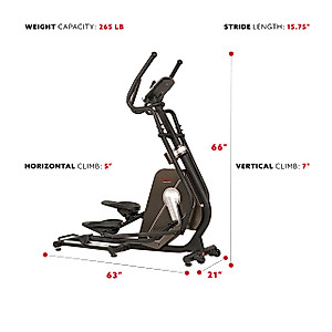 Sunny Health & Fitness Magnetic Elliptical Trainer Machine w/Device Holder, LCD Monitor, 265 LB Max Weight and Pulse Monitoring - Circuit Zone, Black (SF-E3862)