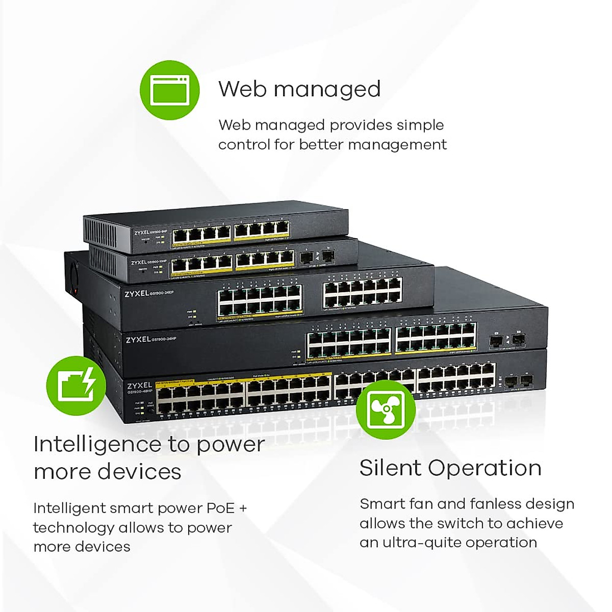 ZYXEL 24-Port Gigabit Ethernet Smart Switch (GS1900-24E) - Managed, Small Form Factor, Limited Lifetime Protection