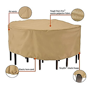 Classic Accessories Terrazzo Water-Resistant 94 Inch Round Patio Table & Chair Set Cover, Outdoor Table Cover
