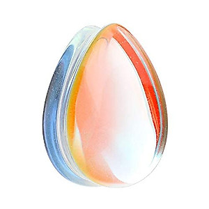 Luminous Moonstone Iridescent TearDrop Glass Double Flared Ear Gauge Plug (5/8" (16mm))