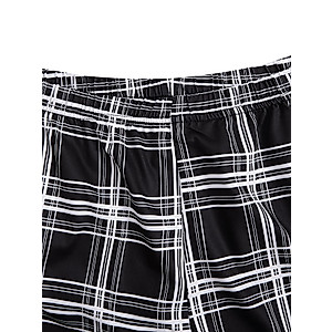 Verdusa Women's 3 Piece Plaid Print Pajama Sets Tee Top and Shorts Pants Pj Set Black L