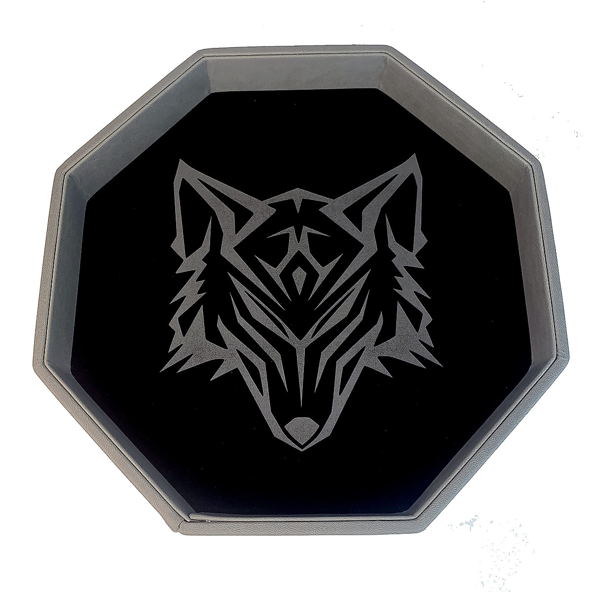 Luck Lab 11.5 Inch Dice Tray – Black and Grey - Big Octagonal Dice Tray with Luxurious Rolling Area for RPG Table Top Gaming Like D&D - Wolf Design