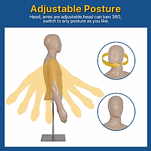 42-59 Inch Male Mannequin Torso, Height Adjustable Dress Form Mannequin Detachable Arms Mannequin Stand Sewing Manikin Display Dress Mannequin Clothing Form with Metal Base Stand, Nature