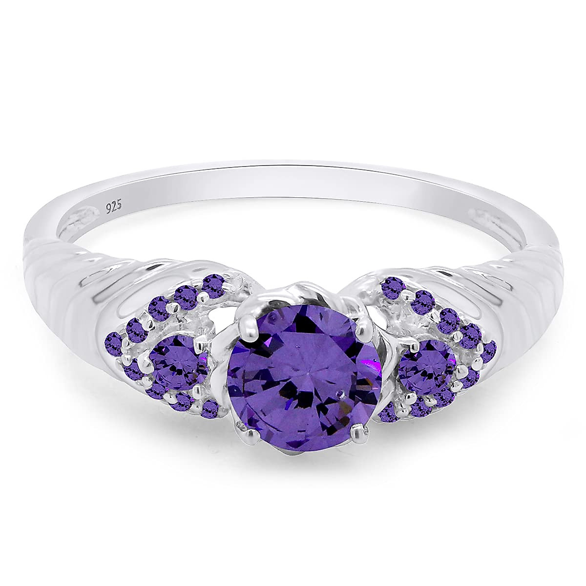 AFFY Simulated Amethyst Princess Engagement Ring in 14k White Gold Over Sterling Silver, Ring Size-7