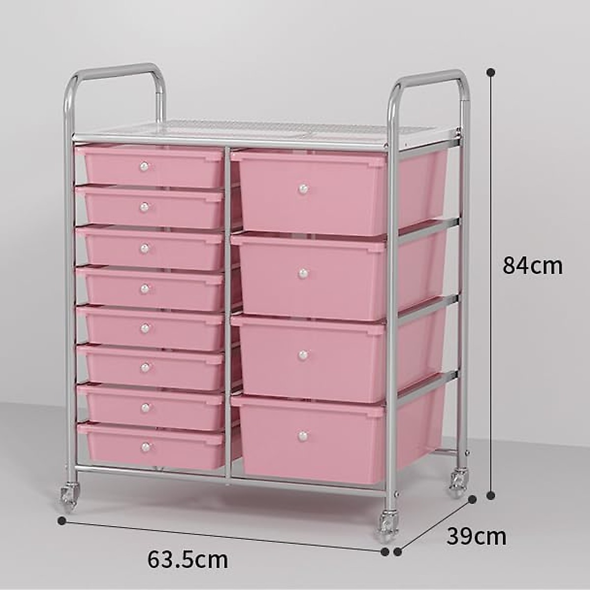 SXHEYUY Rolling Storage Cart, 15 Drawer 12 Drawer Big Capacity Organizer Cart for Office School, Metal Craft Art Organizer Cart Beauty Salon Carts, Shelf with Wheel,Pink,12 Tier