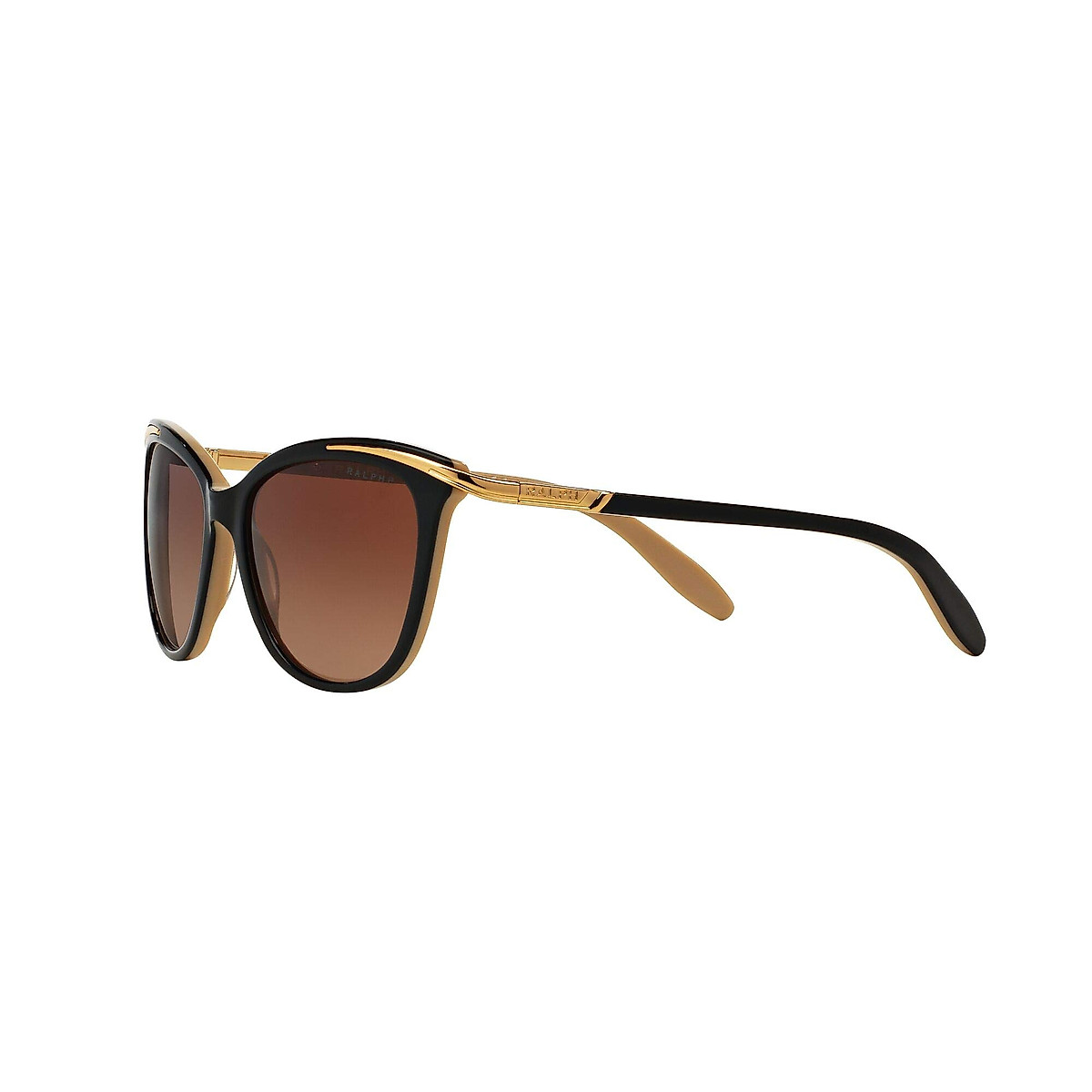 Ralph by Ralph Lauren Women's RA5203 Cat Eye Sunglasses, Shiny Black On Nude & Gold/Polarized Gradient Brown, 54 mm