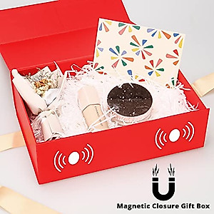 MONDEPAC Gift Box 11x7.5x3.5 Inches,Red Gift Boxes with Magnetic Lid，Christmas Gift Box Contains Card, Ribbon, Shredded Paper Filler Gift Box for Gift Packaging,Christmas Birthdays Gift Packaging