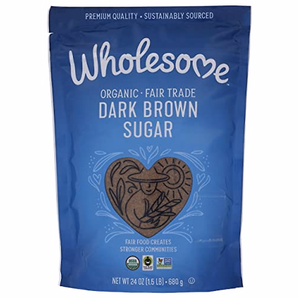 Wholesome Sweeteners 24-Ounce Organic Dark Brown Sugar, Fair Trade, Non GMO, Gluten Free & Vegan, Sugar for Baking and Glazing, 1 Pack