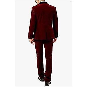 Men's Slim Fit 3 Pieces Burgundy Velvet Suits Shawl Lapel Wedding Suits Groom Tuxedos Winter Suits Burgundy 40 Chest / 34 Waist