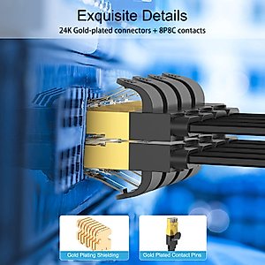 Cat 7 Ethernet Cable 50 ft, Shielded 10Gbps 600MHz, Support Cat 8 Network, Solid Flat Internet Computer Patch Cord, High Speed LAN Wire for Any Device with an RJ45 Port, Black