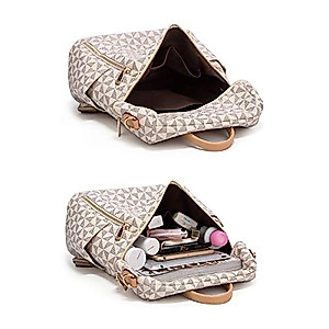 Makes Backpack Purse for Women, PU Leather Travel Satchel Handbag, Convertible Design Bag with Purse, 2 Piece(Beige)