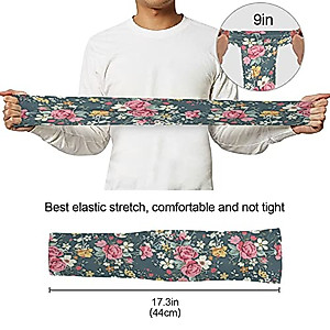 Dussdil Vintage Rose Leaves Gardening Arm Sleeves Farmers UV Sun Protection Cooling Arm Sleeves for Garden Farm Women Men with Thumb Hole