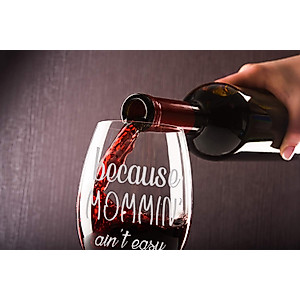 Because Mommin Ain’t Easy Funny 15oz Stemless Crystal Wine Glass - Fun Wine Glasses with Sayings Idea for Women