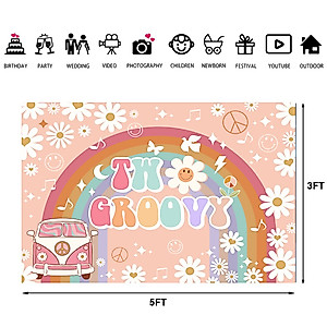 Lofaris Two Groovy Birthday Party Backdrop Hippie 70's Retro 10th Birthday Background Girls 2 Years Old Party Cake Table Banner Supplies 5x3ft