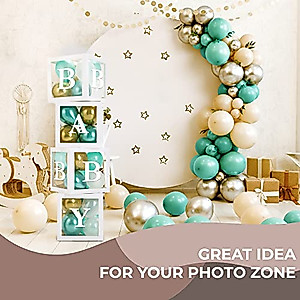 Baby Boxes with Letters for Baby Shower - Baby Shower Decorations of 4 White Blocks, 8 Letters, Perfect Party Decor