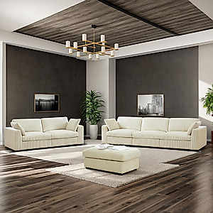 130" Oversized Sectional Sofa,Ultra-Soft L Shaped Couch for Living Room,Cloud Modular Sofa Couch with Zipper Back&Seat Cushion,Deep 4 Seat Sofa Sleeper with Movable Ottoman and Two Pillows(Beige)