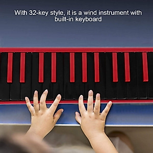 F-32s 32 Key Melodica Set Piano Style Portable Wind Musical Instrument with Mouthpiece Tube and Carrying Bag Suitable for Beginner Practice Gift (Red)