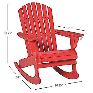 Outsunny Wooden Adirondack Rocking Chair Outdoor Lounge Chair Fire Pit Seating with Slatted Wooden Design, Fanned Back, & Classic Rustic Style for Patio, Backyard, Garden, Lawn Red