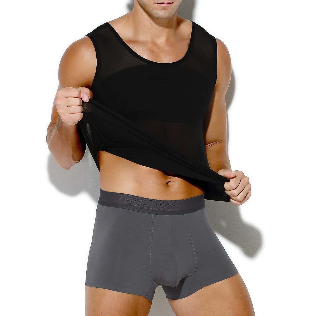 Arjen Kroos Men's Body Shaper Compression Mesh Tank Top Undershirts Shapewear,BLACK-ML4005,XXL