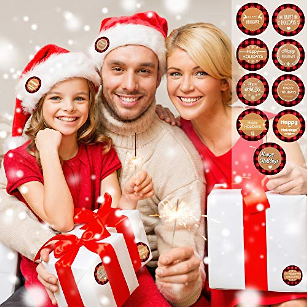 Outus 1000 Pieces Christmas Stickers for Envelopes 1.38", 9 Designs Round Merry Christmas Label Stickers Christmas Envelope Seal Self Adhesive Holiday Stickers for Cards Gift Party (Happy Style)