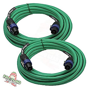 Fat Toad Speakon to Speakon Cables (2 Pack) 25ft Professional DJ Pro Audio Green Speaker PA Cord with Twist Lock Connector | 12 AWG Wire for Impeccable Studio Recording & Stage Performance Gear