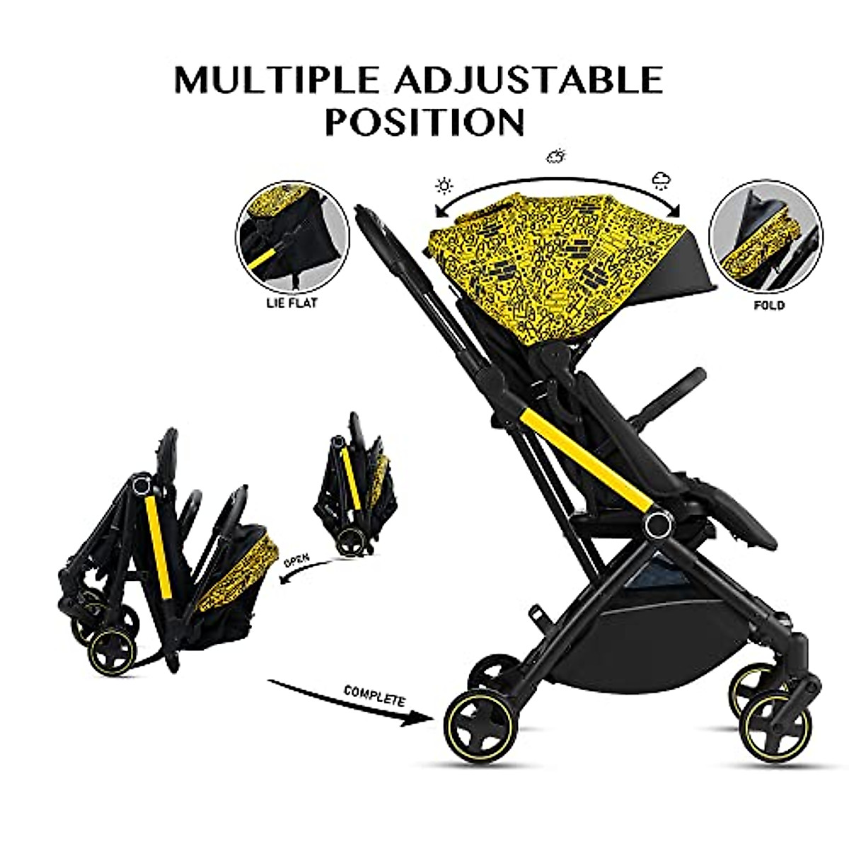 Royalbaby Lightweight Infant Stroller 360 Reversible Seat, Compact Fold, Portable Travel Toddler Baby Stroller with Umbrella & Multi-Position Reclining, Adjustable Large Canopy, Extra Storage, Yellow