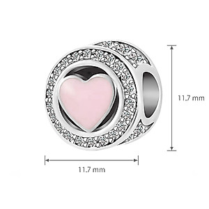 SBI Jewelry Pink Love Heart Bead Compatible with Pandora Charm Bracelets Clear CZ Christmas Family Birthday Anniversary