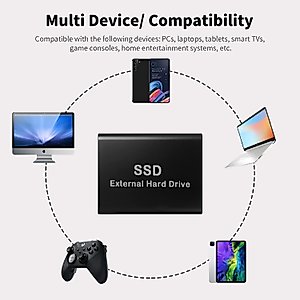 2TB External Hard Drive SSD，Portable External Solid State Drive 2TB-Reading Speeds up to 500Mb/s，USB 3.1 Type C SSD Compatible with Desktops,Laptops,PC, XS Windows