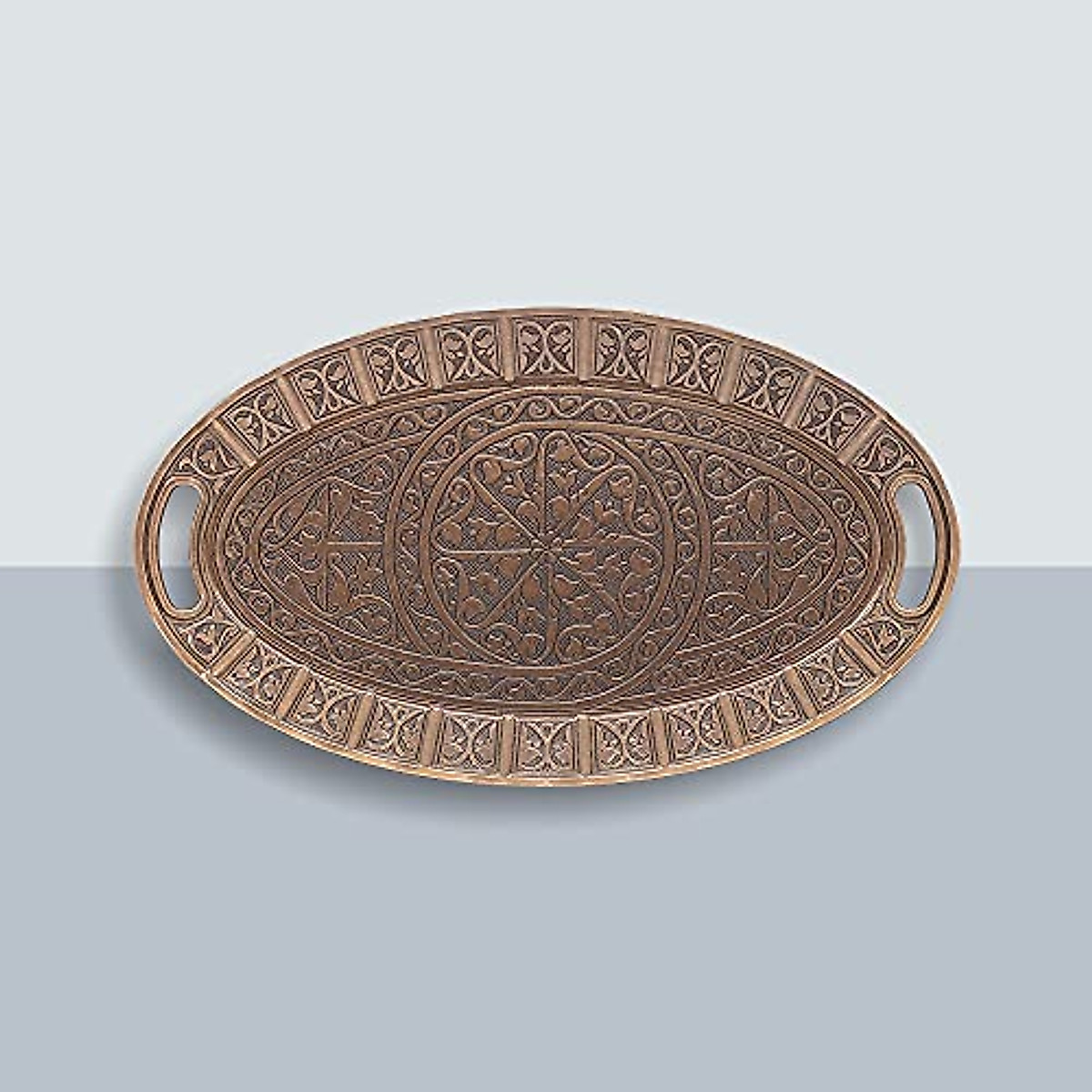 Alisveristime Turkish Ottoman Coffee Tea Beverage Serving Ellipse Tray (SMALL TRAY) (Copper)