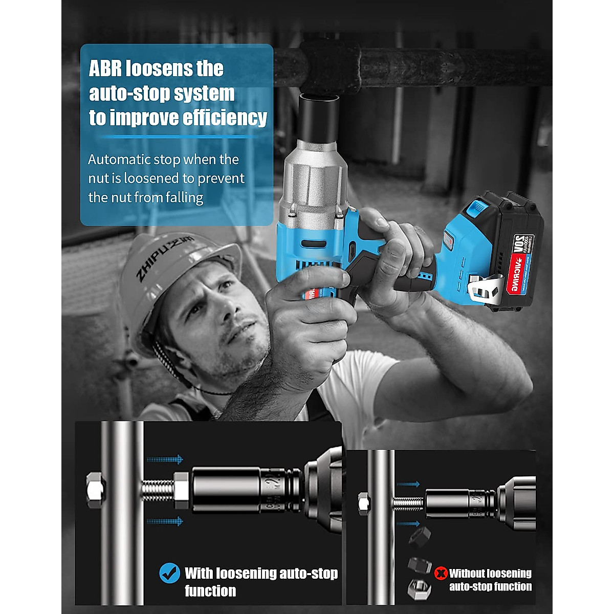 VICRING 20V Cordless Impact Wrench 1/2 Inch Impact Gun Brushless High Torque Power Impact Wrench Electric Lug Nuts Impact Driver With 4.0Ah Battery Fast Charger and 4 Sockets