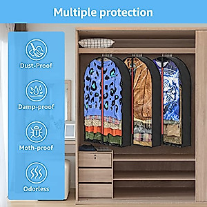 [Newest] Garment Bags for Hanging Cloths, 6.5" Gussetes 40" Moth Proof Cover Suits Bag with Zipper for Closet Storage Travel, Clear Storage Bags Protecting Coat Sweater Jacket Shirts, 3 PACK-BLACK.