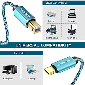 GOSYSONG USB C Printer Cable 20ft, High Speed USB C to USB B Printer Cord Compatible with Printer, Scanner, Fax, Midi Keyboard