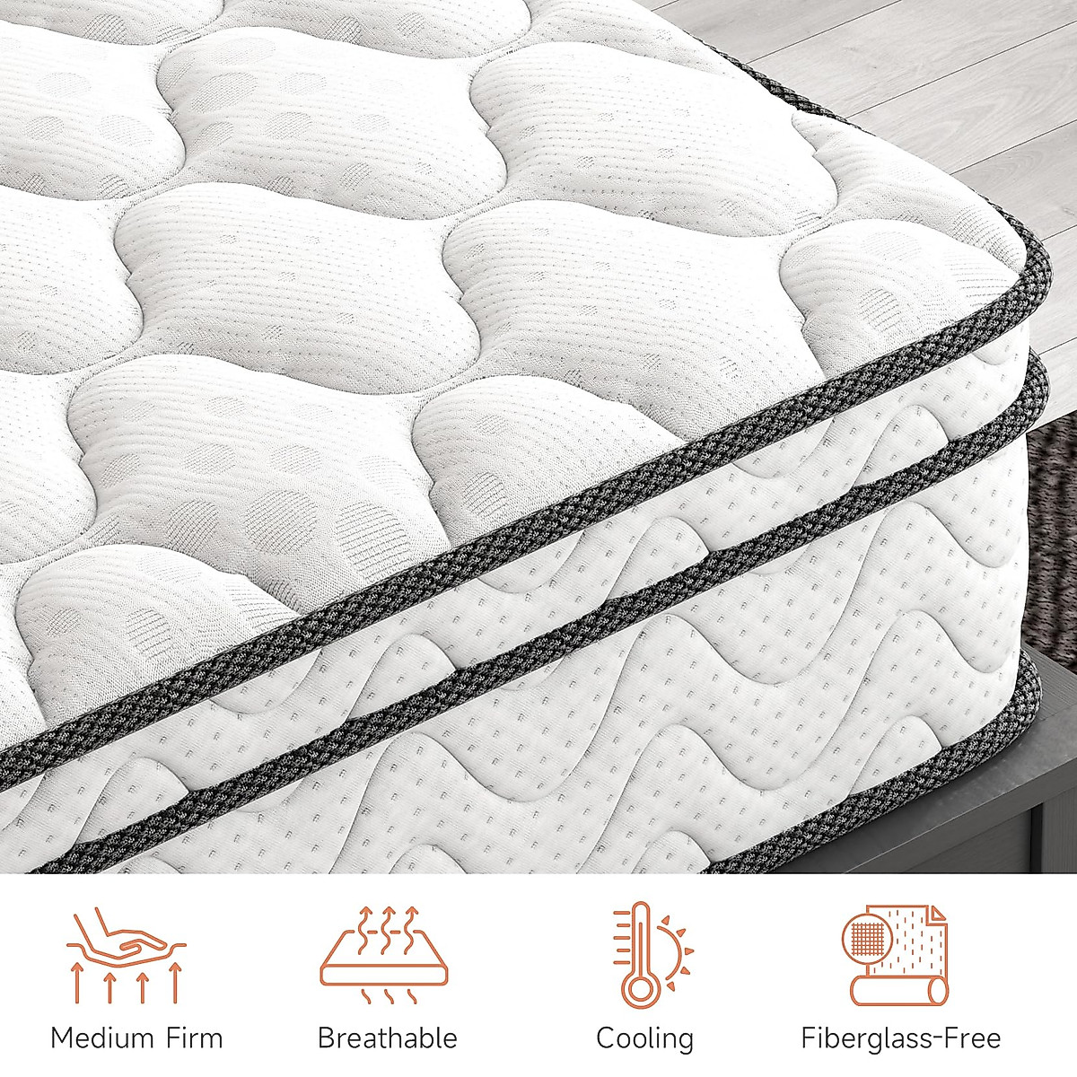 Vesgantti California King Mattress, 10 Inch Hybrid Cal King Mattress in a Box with Memory Foam and Pocket Spring, Ergonomic Design & Pressure Relief, Medium Firm Feel, 72"*84"*10"
