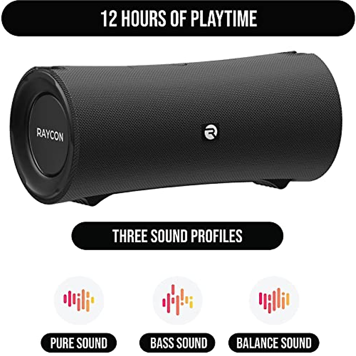 Raycon Fitness Speaker, Portable, IPX7 Waterproof, Dustproof, 36 Hr Battery, Microphone, Dual Drivers, TWS Multi-Link Stereo, Strap (Carbon Black)