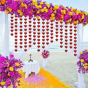 24 Pack red Heart Garlands Valentine's Day Decorations 144 Pieces Red Hearts for Valentine's Day, Wedding, Mother's Day, Party Supplies, No DIY