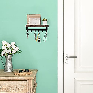 Dahey Key Holder Wall Mount Rustic Modern Key Hanger Rack for Wall Mail Holder with Wood Floating Shelf with 6 Hooks Decorative Key Hanger for Entryway Living Room Bedroom Bathroom Home Decor