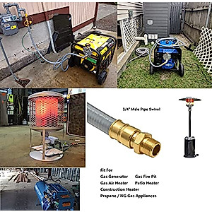 15FT 3/4" ID Natural Gas Hose with 3/4 Quick Connect for Standby Generators, Long 3/4 Gas Flex Line Hose for NG/LP Propane Appliances Construction Heaters, Tool Included