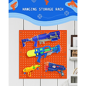 Skywin Peg Board for Nerf Gun Storage Organizer - Hanging Holder Compatible with All Blasters Nerf Gun Rack Organizer for Wall Organization (Orange)