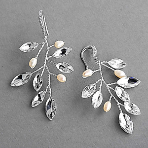 Mariell Bridal and Wedding Silver Handmade Dangle Earrings with Crystal Gems and Petite Freshwater Pearls