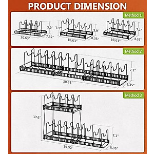 MonaSixy Pots and Pans Organizer Under Cabinet,Expandable Pan Organizers Inside Cabinet, 3 Methods 14 Adjustable Divider, 3-Pack Pot Lid Rack Holder Kitchen Storage for Cookware, Baking Sheet