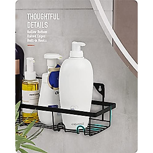 Baffect Shower Caddy, 5-Pack Non-marking Self Adhesive Shower Shelves, Black Bathroom Shower Caddy Shelf with Hooks Bathroom Essentials