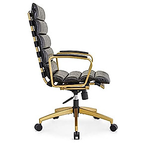 Hioryllks Modern Chair - Black Leather, Gold Frame, Adjustable, Durable, Office Use