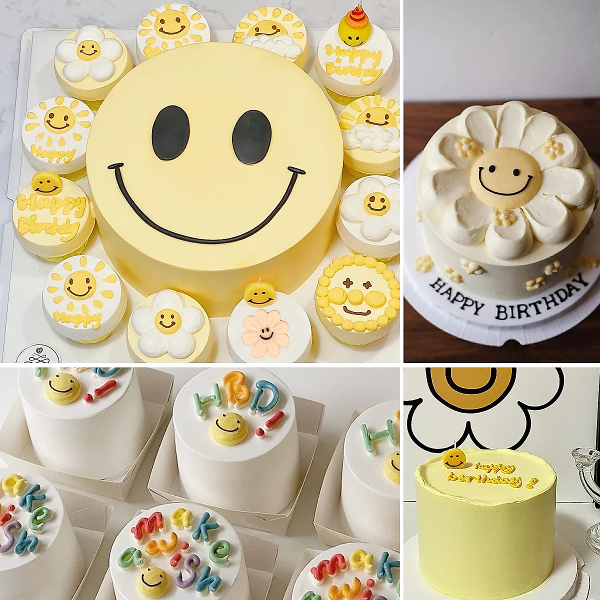 Smiley Face Fondant Molds (3Pcs), Smile Flower Heart Cake Decorating Silicone Mold for Cupcake Toppers, Cookies, Bread, Candy, Chocolate, Butter, Jelly, Gum, Polymer Clay, Candles, Soap, Epoxy